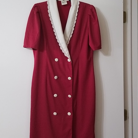 Amari | Dresses | Amari Red W Polka Dots And Cream Colored Lace | Poshmark
